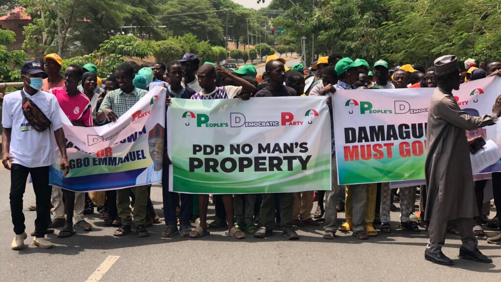 PDP groups storm party's headquarters with Damagun must go protest ...